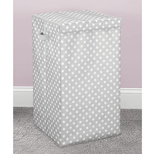 mDesign Large Laundry Hamper Basket with Hinged Lid - Portable and Foldable for Compact Storage - Single Hamper Design for Nursery, Girl's Room, Kid's Playroom - Fun Polka Dot Print - Gray/White Dots