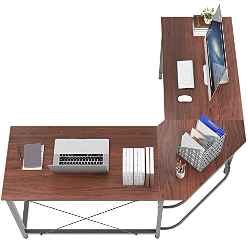 soges Large L-Shaped Gaming Desk, 59 x 59 inches Computer Desk, L Desk Workstation Desk Corner Desk for Home Office, Walnut CS-ZJ02-WA