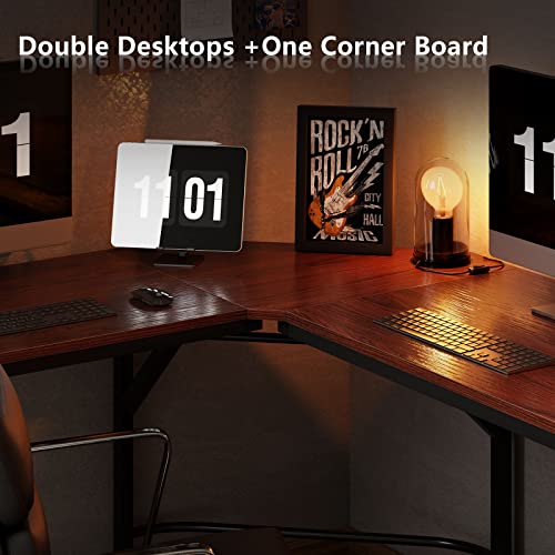 soges Large L-Shaped Gaming Desk, 59 x 59 inches Computer Desk, L Desk Workstation Desk Corner Desk for Home Office, Walnut CS-ZJ02-WA