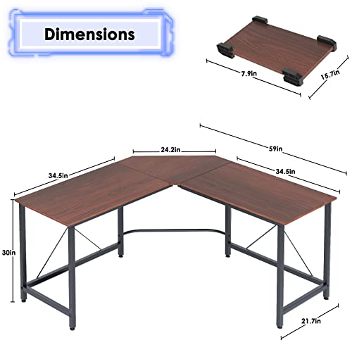 soges Large L-Shaped Gaming Desk, 59 x 59 inches Computer Desk, L Desk Workstation Desk Corner Desk for Home Office, Walnut CS-ZJ02-WA