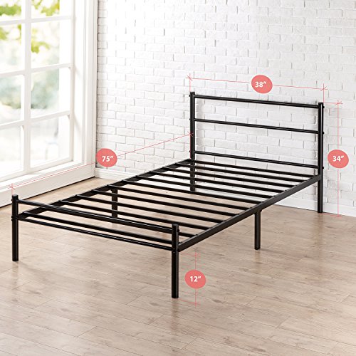 Zinus Geraldine 12 inch Black Metal Platform Bed Frame with Headboard and Footboard / Premium Steel Slat Support / Mattress Foundation, Twin