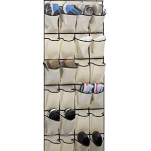 MISSLO Over the Door Shoe Organizer 24 Large Fabric Pocket Closet Accessory Storage Hanging Shoe Hanger, Beige