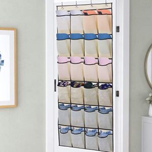 MISSLO Over the Door Shoe Organizer 24 Large Fabric Pocket Closet Accessory Storage Hanging Shoe Hanger, Beige