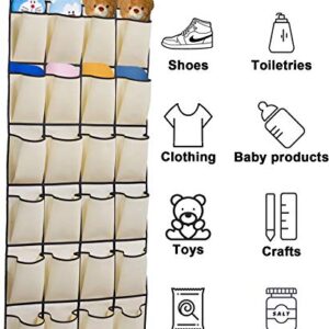 MISSLO Over the Door Shoe Organizer 24 Large Fabric Pocket Closet Accessory Storage Hanging Shoe Hanger, Beige