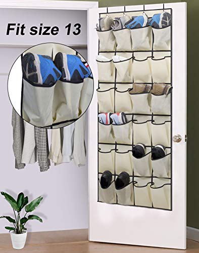 MISSLO Over the Door Shoe Organizer 24 Large Fabric Pocket Closet Accessory Storage Hanging Shoe Hanger, Beige