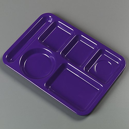 Carlisle FoodService Products Left-Hand Heavyweight 6-Compartment Melamine Tray 10" x 14" - Purple