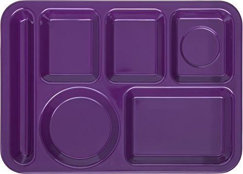 Carlisle FoodService Products Left-Hand Heavyweight 6-Compartment Melamine Tray 10" x 14" - Purple