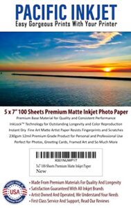 (5-x-7-inch) professional quality acid-free bright white matte inkjet artist paper 100-sheets 230gsm 12mil | a fine art inkjet coated cardstock-like paper for all inkjet brands