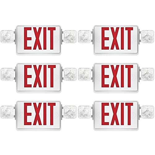 Sunco Lighted Exit Signs for Business with Battery Backup, Emergency LED Exit Light Combo, 120-277V Double Sided with Two LED Flood Lights, Fire Resistant UL 94V-0, Commercial Grade 6 Pack