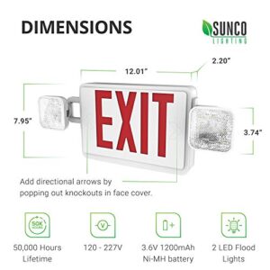 Sunco Lighted Exit Signs for Business with Battery Backup, Emergency LED Exit Light Combo, 120-277V Double Sided with Two LED Flood Lights, Fire Resistant UL 94V-0, Commercial Grade 6 Pack