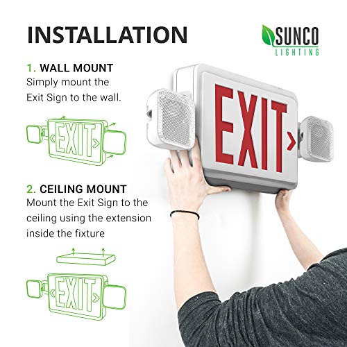 Sunco Lighted Exit Signs for Business with Battery Backup, Emergency LED Exit Light Combo, 120-277V Double Sided with Two LED Flood Lights, Fire Resistant UL 94V-0, Commercial Grade 6 Pack