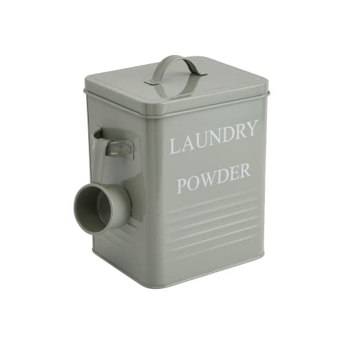 Bloomingville Farmhouse Metal Container with "Laundry Powder" Message, Lid, and Scoop, Grey