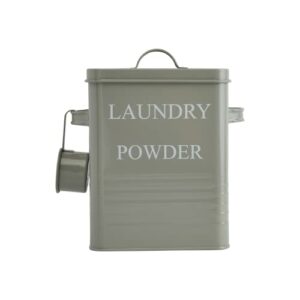 Bloomingville Farmhouse Metal Container with "Laundry Powder" Message, Lid, and Scoop, Grey