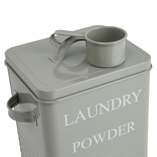 Bloomingville Farmhouse Metal Container with "Laundry Powder" Message, Lid, and Scoop, Grey