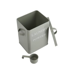 Bloomingville Farmhouse Metal Container with "Laundry Powder" Message, Lid, and Scoop, Grey