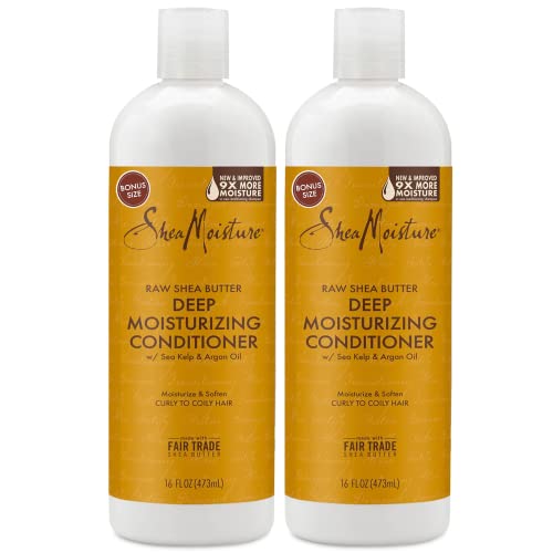 Shea Moisture Raw Shea Butter Conditioner, Deep Moisturizer with Sea Kelp & Argan Oil, Sulfate Free & Silicone Free, Curly Hair Products, Family Size (2 Pack - 16 Fl Oz)