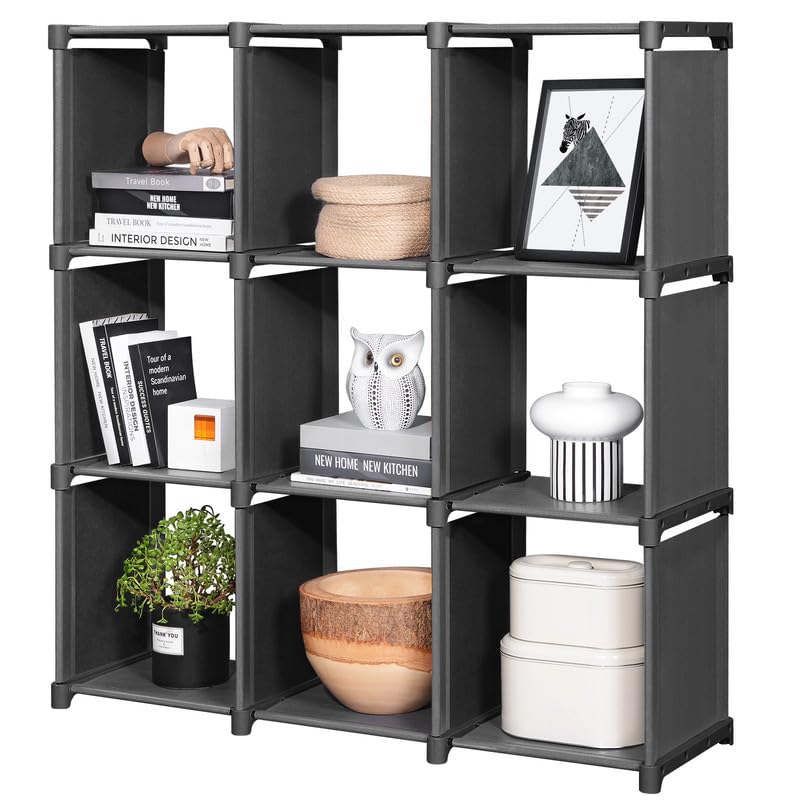 SONGMICS 9-Cube DIY Storage Shelves, Open Bookshelf, Closet Organizer Rack, Non-Woven Fabric Cabinet, Black ULSN45BK