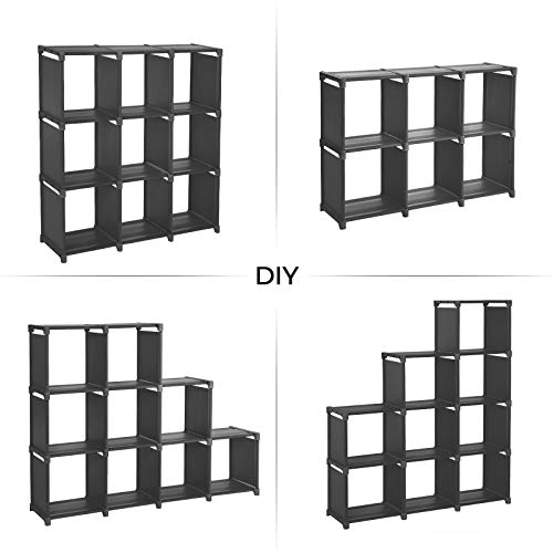 SONGMICS 9-Cube DIY Storage Shelves, Open Bookshelf, Closet Organizer Rack, Non-Woven Fabric Cabinet, Black ULSN45BK