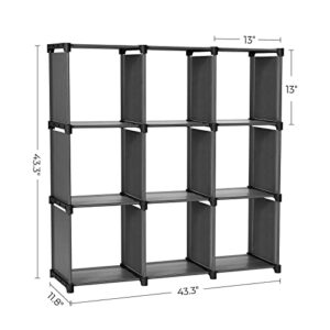 SONGMICS 9-Cube DIY Storage Shelves, Open Bookshelf, Closet Organizer Rack, Non-Woven Fabric Cabinet, Black ULSN45BK