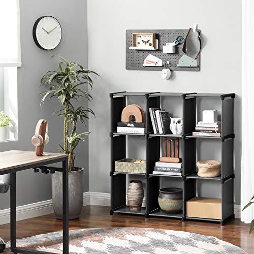 SONGMICS 9-Cube DIY Storage Shelves, Open Bookshelf, Closet Organizer Rack, Non-Woven Fabric Cabinet, Black ULSN45BK