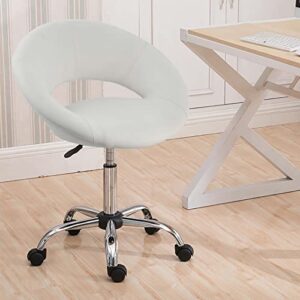 duhome pu leather working stool, adjustable swivel task computer chair with wheels, white massage salon facial spa medical chair stool with backrest