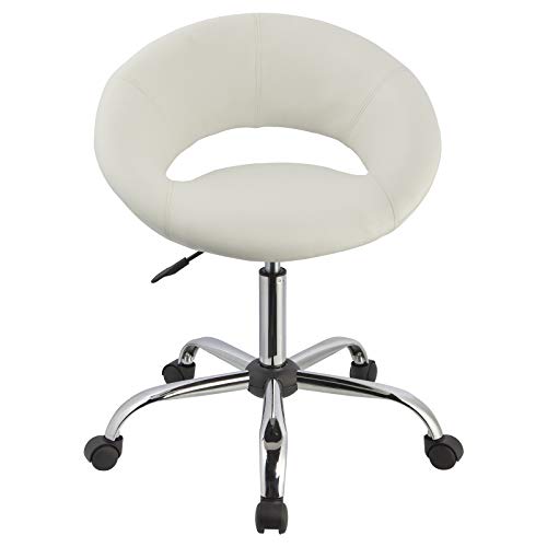 Duhome PU Leather Working Stool, Adjustable Swivel Task Computer Chair with Wheels, White Massage Salon Facial Spa Medical Chair Stool with Backrest