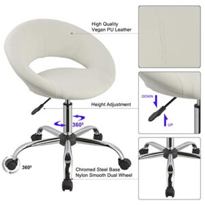 Duhome PU Leather Working Stool, Adjustable Swivel Task Computer Chair with Wheels, White Massage Salon Facial Spa Medical Chair Stool with Backrest