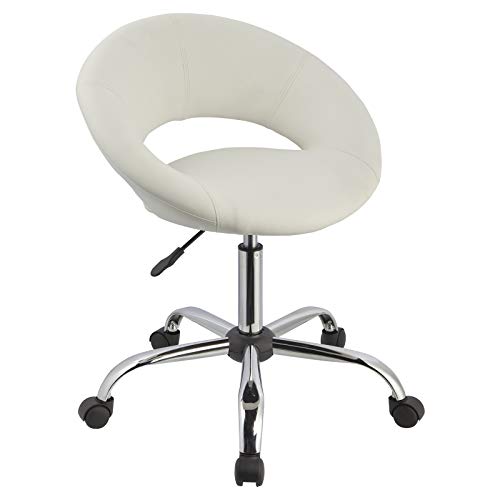 Duhome PU Leather Working Stool, Adjustable Swivel Task Computer Chair with Wheels, White Massage Salon Facial Spa Medical Chair Stool with Backrest