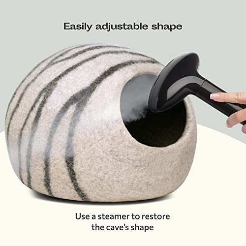 MEOWFIA Premium Felt Cat Bed Cave - Handmade 100% Merino Wool Bed for Cats and Kittens (Light Shades) (Medium, Light Grey)