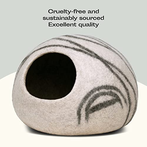 MEOWFIA Premium Felt Cat Bed Cave - Handmade 100% Merino Wool Bed for Cats and Kittens (Light Shades) (Medium, Light Grey)