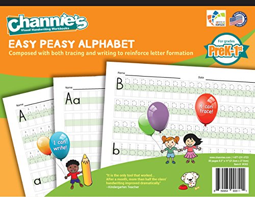 Channie’s Easy Peasy Alphabet Tracing & Writing Pad, Practice Handwriting & Printing Workbook; 2-Pack Contains Total of 160 Pages Front & Back, 80 Sheets, Grades Pre-K - 1st, Size 8.5” x 11”, 2-Pack