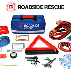 Roadside Emergency Assistance Kit - Packed 110 Premium Pieces & Rugged Bag - Car, Truck & RV Kit with Heavy Duty Jumper Cables • Heavy Duty Tow Strap • Safety Triangle • First Aid & more