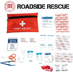 Roadside Emergency Assistance Kit - Packed 110 Premium Pieces & Rugged Bag - Car, Truck & RV Kit with Heavy Duty Jumper Cables • Heavy Duty Tow Strap • Safety Triangle • First Aid & more