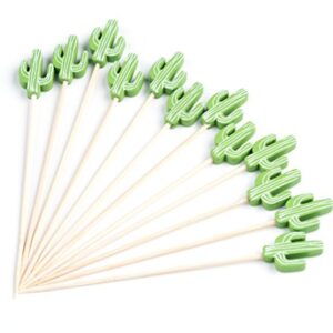 PuTwo Cocktail Picks Handmade Bamboo Toothpicks 100pcs 4.7” in Green Cacti