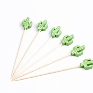 PuTwo Cocktail Picks Handmade Bamboo Toothpicks 100pcs 4.7” in Green Cacti