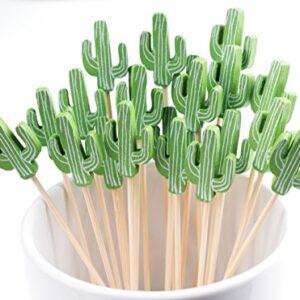 PuTwo Cocktail Picks Handmade Bamboo Toothpicks 100pcs 4.7” in Green Cacti