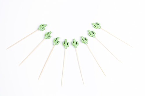 PuTwo Cocktail Picks Handmade Bamboo Toothpicks 100pcs 4.7” in Green Cacti