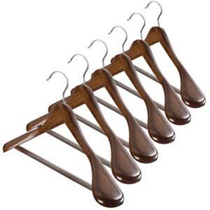 high-grade wide shoulder wooden hangers 6 pack, non slip pants bar, smooth finish wood suit hanger coat hanger for closet, holds upto 20lbs, 360° swivel hook, for dress, jacket, heavy clothes hangers