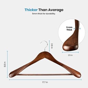 High-Grade Wide Shoulder Wooden Hangers 6 Pack, Non Slip Pants Bar, Smooth Finish Wood Suit Hanger Coat Hanger for Closet, Holds Upto 20lbs, 360° Swivel Hook, for Dress, Jacket, Heavy Clothes Hangers