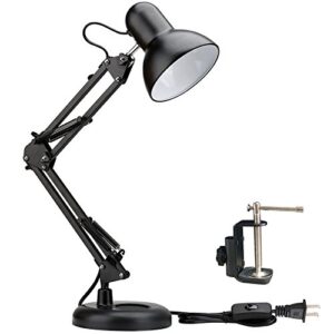 powerking metal swing arm desk lamps, adjustable and flexible, feading with base and clip 2-in-1 function, fit e26&e27 bulbs base, application in bedroom living room, office home (black)