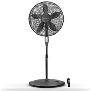 air monster 15732-r 18-inch diameter 3-speed adjustable height oscillating pedestal fan with remote control and 7.5 hour timer, black