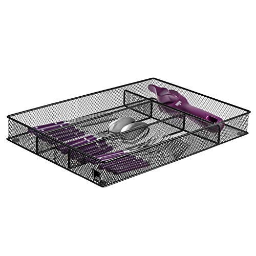 Mindspace Cutlery Tray, 4 Compartments | Kitchen Utensil Drawer Organizer | Metal Silverware Organizer | The Mesh Collection, Black