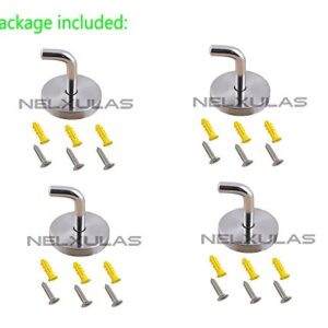 NELXULAS Brushed Stainless Steel Short Single Heavy Duty Wall Mount Hook, Coat Hook, Towel Hook, 4 in Pack