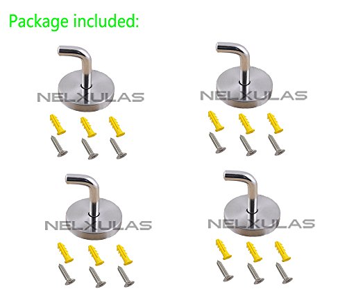 NELXULAS Brushed Stainless Steel Short Single Heavy Duty Wall Mount Hook, Coat Hook, Towel Hook, 4 in Pack