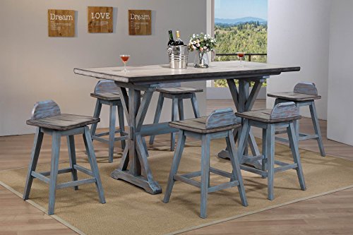 Kings Brand Arland Grey / Blue Wood Counter Height Rectangle Kitchen Dinette Dining Table