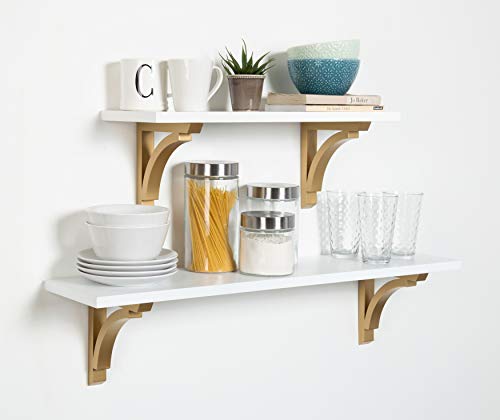 Kate and Laurel Corblynd Traditional Wood Wall Shelf, 36 inches, White with Gold Corbels