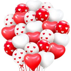 red and white valentines day balloons latex - pack of 40 | heart shaped balloons for valentines day decorations | red heart balloons for romantic decorations special night | valentines decorations