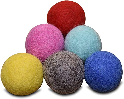 Comfy Pet Supplies Set of 6-100% Wool Felt Ball Toys for Cats and Kittens, Handmade Colorful Eco-Friendly Cat Wool Balls (4cm, Gray Mint Blue Red Pink Yellow)…