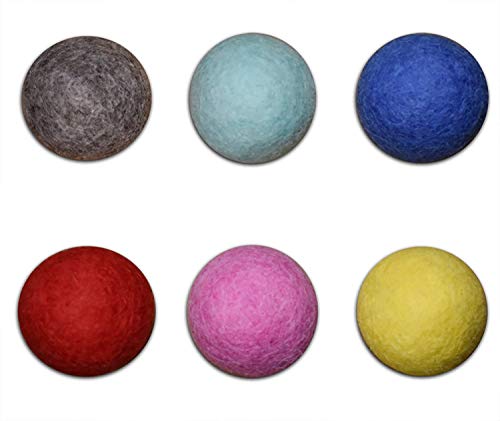 Comfy Pet Supplies Set of 6-100% Wool Felt Ball Toys for Cats and Kittens, Handmade Colorful Eco-Friendly Cat Wool Balls (4cm, Gray Mint Blue Red Pink Yellow)…