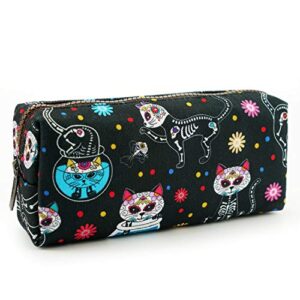 lparkin day of the dead cats pencil case gadget box dia de los muertos bag sugar skull cats bag toiletry zip pouch rockabilly bag makeup cosmetic stationary